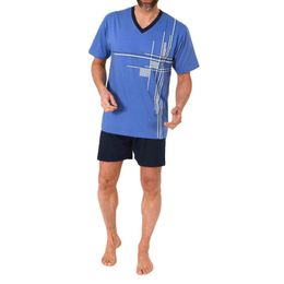 Normann Shorty Schlafanzug kurzarm Pyjama Frontprint &Uuml;bergr&ouml;sen in blau | Gr.: 48