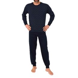 Normann Langarm Schlafanzug Pyjama B&uuml;ndchen Minimalprint in navy | Gr.: 54