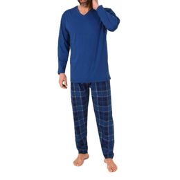 Normann Schlafanzug langarm Pyjama mit karierter Jersey Hose in dunkelblau | Gr.: 58