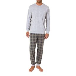 Normann langarm Schlafanzug Pyjama B&uuml;ndchen und karierter Jersey Hose - 83192 in grau | Gr.: 48