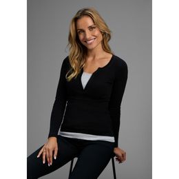 Flashlights Damen 2-in-1-Langarmshirt figurbetonte Passform, Rundhalsausschnitt, elastisches Material schwarz 40/42