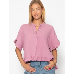SASSYCLASSY Musselin Bluse mit R&uuml;schensaum in Rosa | Gr.: L