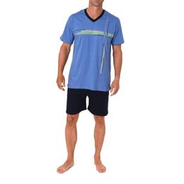 Normann Shorty Schlafanzug kurzarm Pyjama Frontprint &Uuml;bergr&ouml;sen in blau | Gr.: 52