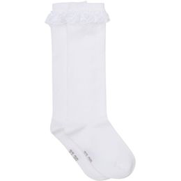 Minymo Kinder Socken "Knee Sock with Lace" in Wei&szlig; | Gr.: 23-26