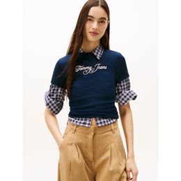 Tommy Jeans Damen Kurzarmshirt &raquo;TJW SLIM ESS LOGO 1 RIB TEE EXT&laquo; in gerippter Struktur XL (42)