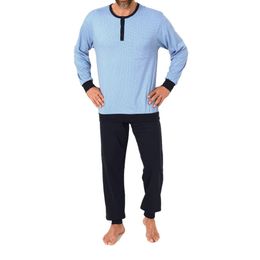 Normann Langarm Schlafanzug Pyjama B&uuml;ndchen Alloverprint 125 101 90 514 in hellblau | Gr.: 52