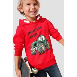 Kidsworld Jungen Kidsworld Kapuzensweatshirt &raquo;BEST JOB EVER!&laquo;, Kapuzensweatshirt mit Traktor-Print rot 116/122
