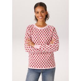 Aniston Casual Damen Aniston CASUAL Strickpullover mit eingestrickten, grafischen Erdbeeren - NEUE KOLLEKTION 38
