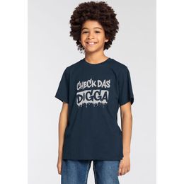 Kidsworld Jungen Kidsworld T-Shirt &raquo;Spr&uuml;cheshirt: CHECK DAS DIGGA&laquo; Kurzarm, Basic-Passform, bedruckt, Rundhalsausschnitt blau 128/134