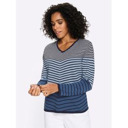 Sieh an! Langarm-Pullover in jeansblau-marine-geringelt | Gr.: 44