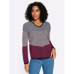 Sieh an! Langarm-Pullover in mauve-marine-geringelt | Gr.: 50