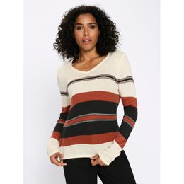 Sieh an! Langarm-Pullover in champagner-schwarz-geringelt | Gr.: 48
