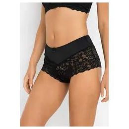 Panty bonprix "Maxipanty mit Spitze", Damen, Gr. 48/50 (XL), schwarz, Obermaterial: 80% Polyamid, 20% Elasthan. Spitze: 90% Polyamid, 10% Elasthan, Unterhosen Panty, klassischer Stil, feine Spitze mit Blumenmotiv, bequeme Passform