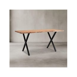 KADIMA DESIGN Schreibtisch Holz Akazie Baumkante, Kompakt, Platzsparend | Gr.: 140 x 80 x 76 cm