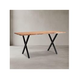 KADIMA DESIGN Esstisch Massivholz Industrial, Akazie kompakt mit X-Beinen | Gr.: 140 x 80 x 76 cm