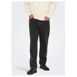 Only & Sons Regular-fit-Jeans ONLY & SONS "ONSEDGE STRAIGHT BOX TAI DNM MU OTL", Herren, Gr. 31, L&auml;nge 34, schwarz (washed schwarz), Denim/Jeans, Obermaterial: 100% Baumwolle, Abriebeffekte, regular fit, Jeans