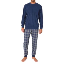 Normann langarm Schlafanzug Pyjama B&uuml;ndchen und karierter Jersey Hose - 83186 in marine | Gr.: 52