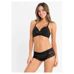 Schalen-BH bonprix, Damen, Gr. 100, Cup D, schwarz, Obermaterial: 91% Polyamid, 9% Elasthan. Futter: 83% Polyamid, 17% Elasthan. Spitze: 88% Polyamid, 12% Elasthan, BHs Schalen-BH, mit dekorativem Ringerr&uuml;cken-Design, vorzugeformte, gepolsterte Cups