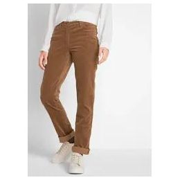 Cordhose bonprix "Stretch-Cordhose, Straight", Damen, Gr. 48, N-Gr, braun (cognac braun), Cord, Obermaterial: 98% Baumwolle, 2% Elasthan, unifarben, slim fit lang, Hosen Cordhose, aus Stretch-Material, Slim Fit, mit Eingrifftaschen