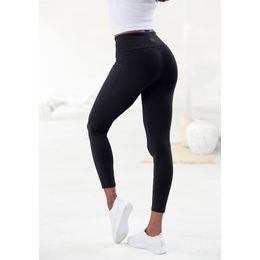 Lascana Damen Lascana Leggings mit breitem B&uuml;ndchen schwarz 32/34, N-Gr