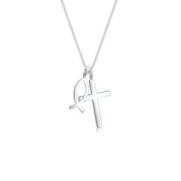 Elli Damen Kette mit Anh&auml;nger &raquo;Kreuz Fisch Symbol Religion 925 Silber&laquo; silber