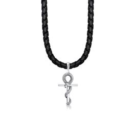Kuzzoi Herren Kette mit Anh&auml;nger &raquo;Herren Kreuz Schlange Leder Oxidiert 925 Silber&laquo; silber