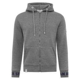 Zwillingsherz Herren Kapuzensweatjacke &raquo;"K&uuml;ste Meer Moin"&laquo; Taschen, Kordelzug, Langarm, Rei&szlig;verschluss, Schriftz&uuml;ge grau S