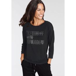 Laura Scott Damen 3/4-Arm-Shirt mit glitzerndem Schriftzug schwarz 42