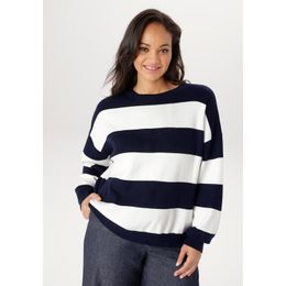 Aniston Plus Damen Aniston PLUS Strickpullover im Streifen-Dessin - NEUE KOLLEKTION blau 54
