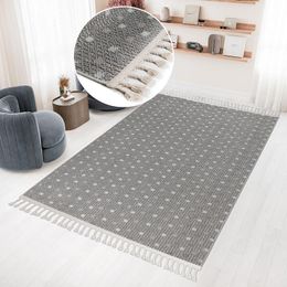 Bruno Banani Teppich &raquo;Dotty, In- und Outdoor geeignet&laquo; rechteckig 6 mm H&ouml;he Woll-Optik, Hoch-Tief Struktur, mit Fransen, Balkon, Terrasse beige Kunstfaser