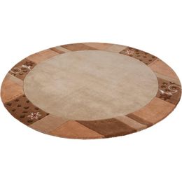 Theko Wollteppich &raquo;Royal Ganges&laquo; rund 13 mm H&ouml;he reine Wolle, mit Bord&uuml;re, ideal im Wohnzimmer & Schlafzimmer beige Viskose, Wolle