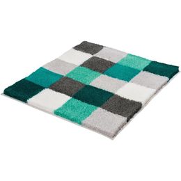Kleine Wolke Badematte &raquo;Caro&laquo; H&ouml;he 25 mm rutschhemmend beschichtet fu&szlig;bodenheizungsgeeignet Badteppich, modernes Karo-Muster, Pastell-Farben, waschbar blau 