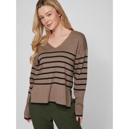 Vila Damen V-Ausschnitt-Pullover &raquo;VIOSTRIA V-NECK L/S REV TOP-NOOS&laquo; braun S