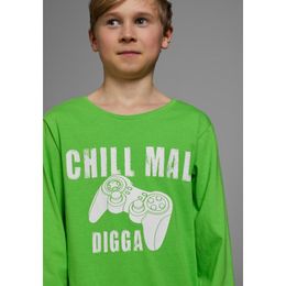 Kidsworld Jungen Kidsworld Langarmshirt &raquo;CHILL MAL DIGGA&laquo; Langarm, Basic-Passform, mit peppigem Aufdruck gr&uuml;n 140/146