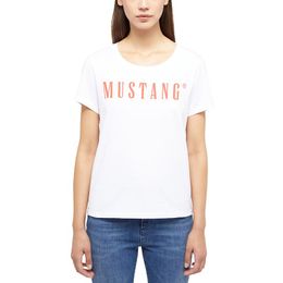 Mustang Damen Mustang Rundhalsshirt &raquo;ALMA&laquo; mit Logo Print wei&szlig; XL