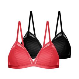 Dorina Bralette &raquo;Lamina&laquo; 2er Pack, leicht gepolstert, gestreifter Netzbesatz, ohne B&uuml;gel schwarz L, N-Gr Bralette