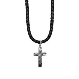 Kuzzoi Herren Kette mit Anh&auml;nger &raquo;Herren Lederkette Kreuz Oxidiert Matt 925 Silber&laquo; silber