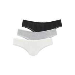 Vivance Damen Brasilslip 3er-Pack, aus feiner Pointelle-Ware mit Spitze, reine Baumwolle 32/34