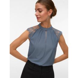 V&eacute;ro Moda Vero Moda Damen Spitzentop &raquo;VMMILLA SL LACE TEE&laquo; Materialmix, regular fit blau S