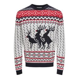 Only & Sons Only & Sons Herren ONLY & SONS Rundhalspullover &raquo;ONSX-MAX REG DEER CREW KNIT&laquo; wei&szlig; L