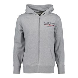 Gant Herren Kapuzensweatjacke &raquo;GRAPHIC FULL ZIP HOODIE&laquo; K&auml;ngurutasche, Rippb&uuml;ndchen, Print grau M