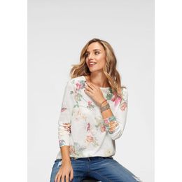 Aniston Casual Damen Aniston CASUAL Langarmshirt mit gro&szlig;fl&auml;chigem Blumendruck und V&ouml;geln bunt 34