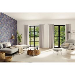 HOMING Gardine &raquo;Merle&laquo; verdeckte Schlaufen 1 Stk. tlg. Fertigschal silber Polyester