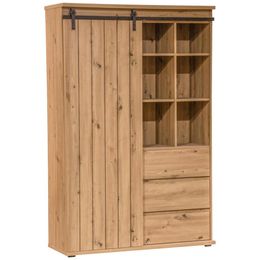Landscape Highboard, Schwarz, Eiche, Metall, Holzwerkstoff, 8 F&auml;cher, 3 Schublade(n) Schubladen, 120x182x43 cm, Bsci, Wohnzimmer, Kommoden & Sideboards, Highboards
