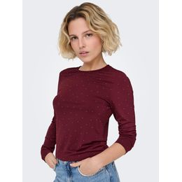 Only Damen Langarmshirt "ONLZITA L/S O-NECK TOP BF JRS"cabernet detail:silber rhinestones, Gr. L, Glitzermuster, unifarben, Jersey, Obermaterial: 96%