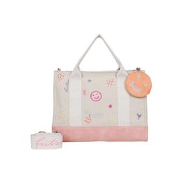 Schultertasche Fritzi aus Preussen "Tote Bag Limited Ebro Fun", Damen, Gr. B/H/T: 40cm x 29,5cm x 14cm, beige, Baumwollmischung, bedruckt, Taschen Schultertasche, mit abnehmbarem Pocketanh&auml;nger