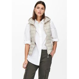 Steppweste Only "ONLNEWTAHOE HOOD WAISTCOAT OTW NOOS", Damen, Gr. 3XL, pumice stone, Steppware, Obermaterial: 100% Nylon, leicht gl&auml;nzend, unifarben, tailliert normal, Westen Steppweste, mit Kapuze