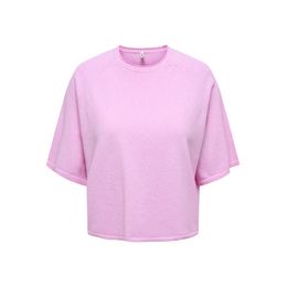 Rundhalspullover Only "ONLLOYAL 2/4 O-NECK KNT NOOS", Damen, Gr. S, super pink detail:melange, Strick, Obermaterial: 80% Polyester, 20% Nylon, meliert, normal, Rundhals, Pullover Rundhalspullover, mit Halbarm