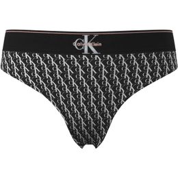 Tanga "THONG", Damen, Gr. XS (34), mini stepping logo schwarz, Jersey, Obermaterial: 92% Polyester, 8% Elasthan, Calvin Klein Underwear, gemustert, k&ouml;rpernah, Unterhosen Tanga, K&ouml;rpernahe Passform mit elastischem Bund
