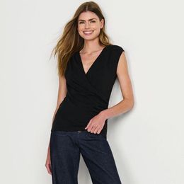LANDS' END Leichtes Wickeltop aus Baumwolle/Modal-Mix, Damen,  Schwarz, Elasthan/Baumwoll-Mischung/Baumwolle Modal, by Lands' End
